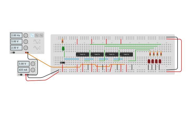Circuit design Left Shift Registers - Tinkercad