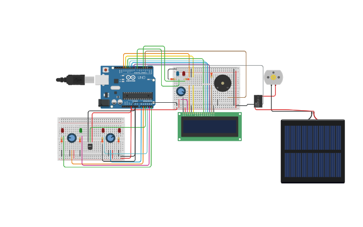 Circuit design solar power based auto irrigation systm - Tinkercad
