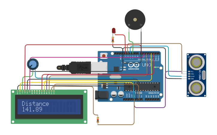 Circuit design UltraSonic Sensor - Tinkercad