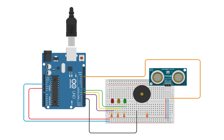 Circuit design Ultrasonic Security System | Tinkercad