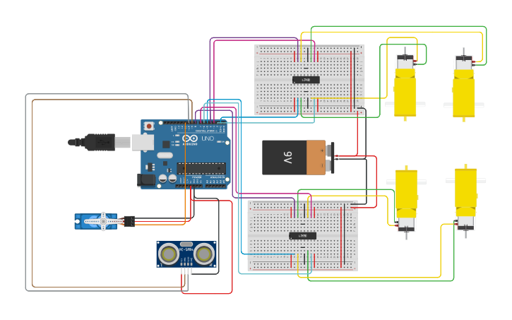 Circuit Design Obstacle Avoiding Car Tinkercad