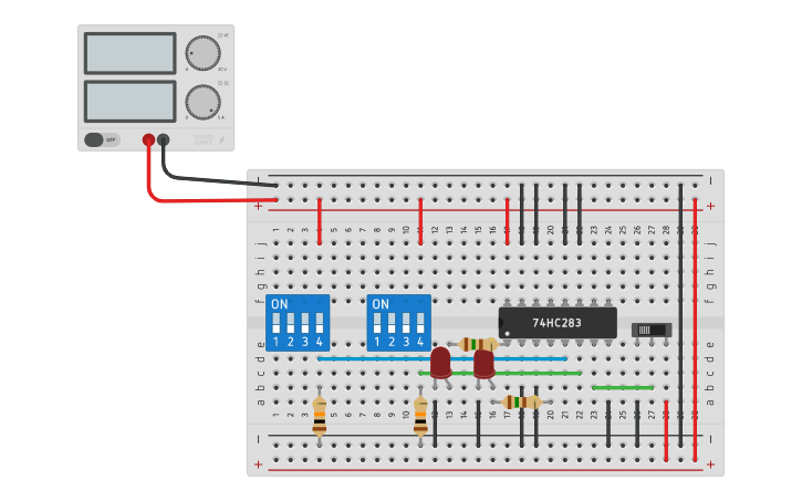 Circuit design Copy of 74HC283 - Tinkercad