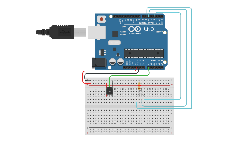 Circuit design Lm35 con led rgb - Tinkercad