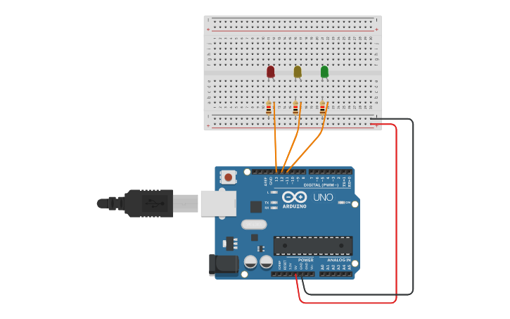 Circuit design Traffic Light System - Tinkercad