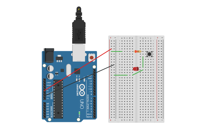 Circuit design 1-button LED (solution) | Tinkercad