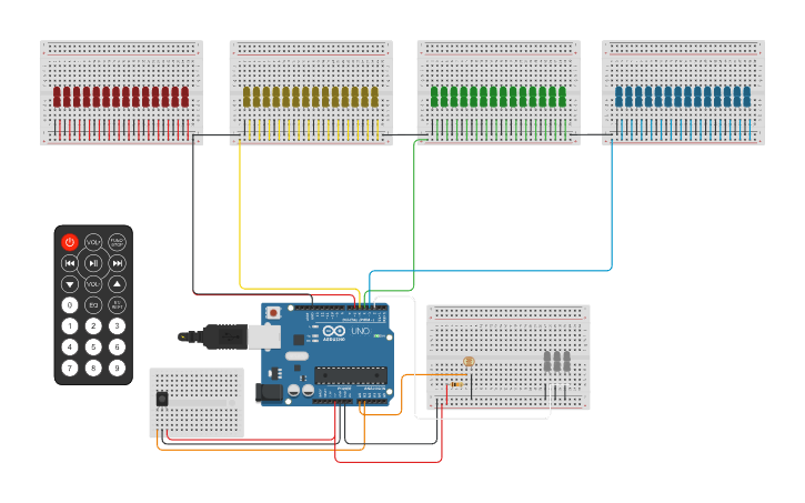 Circuit design Project Led remote and Sensor | Tinkercad
