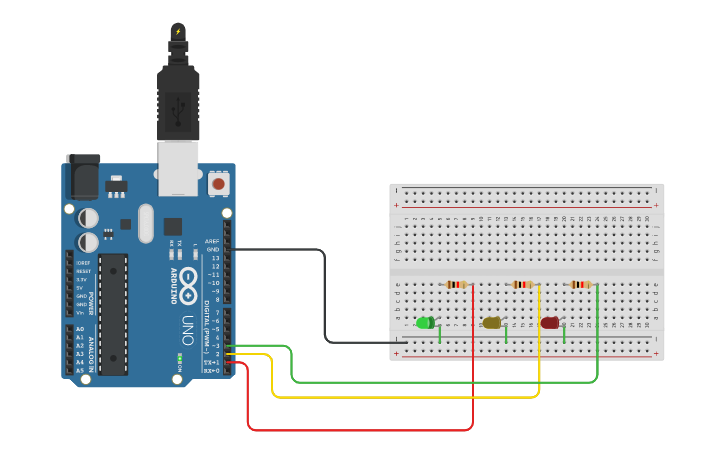 Circuit design Practica Semaforo - Tinkercad