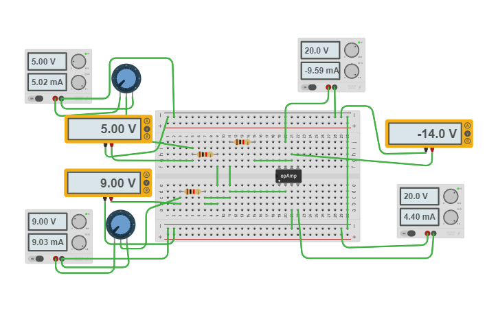 Circuit design inverting adder - Tinkercad