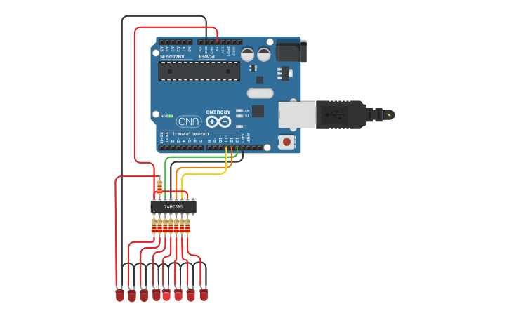 Circuit design 74hc595 - Tinkercad