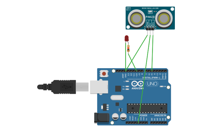 Circuit design Arduino Distance sensor - Tinkercad