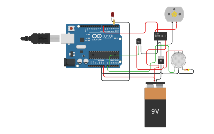 Circuit Design Cooling Fan Control With Temp And Smoke Sensor And Leds
