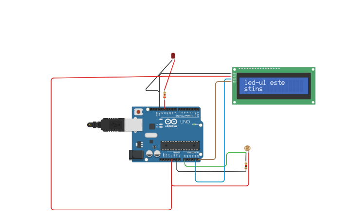 Circuit design LED + Photoresistor + LCD I2C - Tinkercad Circuit design LED + Photoresistor + LCD I2C - Tinkercad