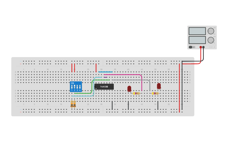 Circuit design 7400 RS Flip-Flop - Tinkercad