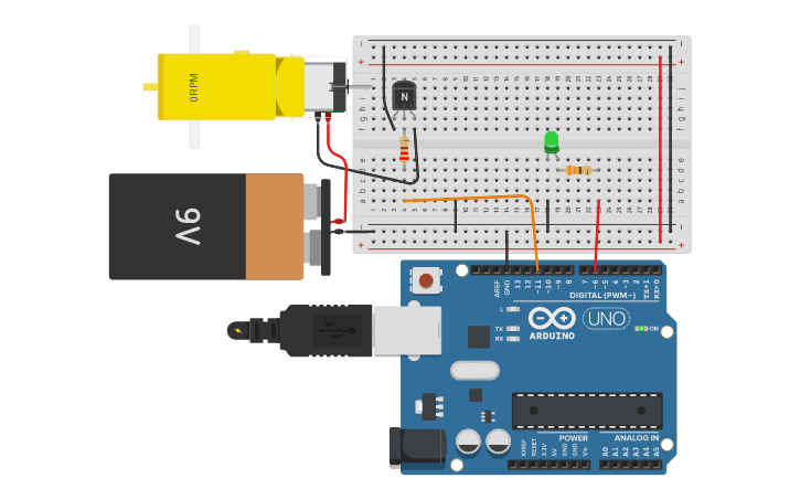 Circuit design PWM Led ciclo for - Tinkercad