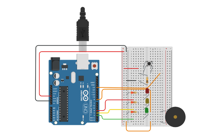 Circuit Design Arduino Semaforo Pulsante Cicalino Tinkercad