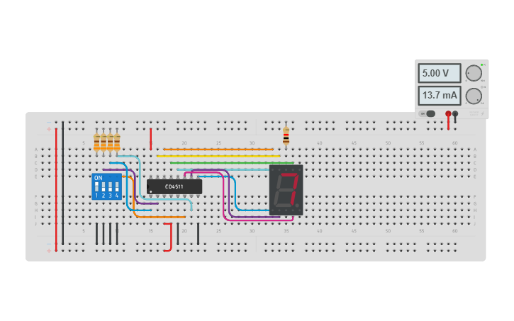 Circuit design BCD a 7 SEGMENTOS - Tinkercad