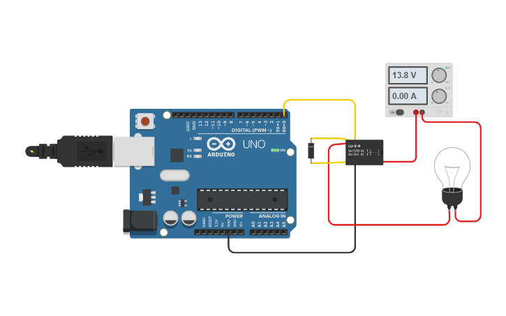 Circuit design relay with AC bulb - Tinkercad