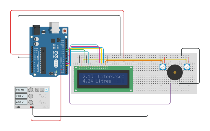 Circuit design Flow Meter v2.0 - Tinkercad