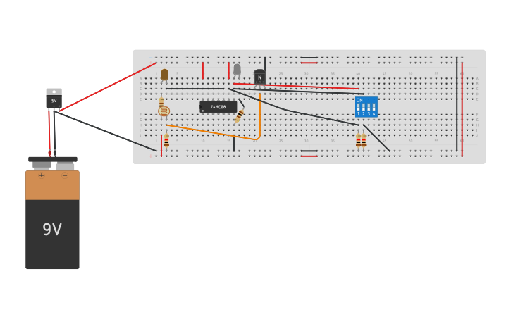 Circuit design Reto Logica Combinacional - Tinkercad