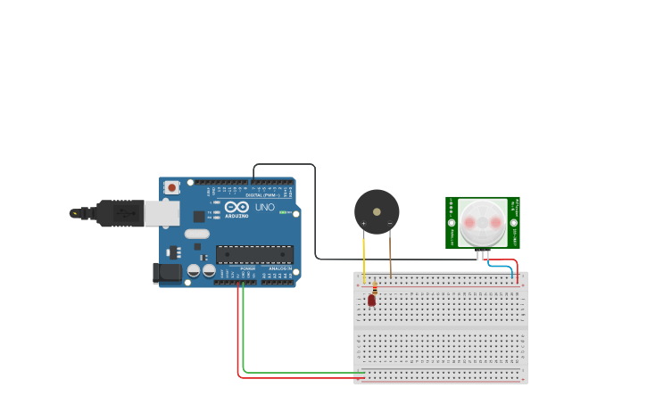 Circuit design PIR WItH BUZZER - Tinkercad