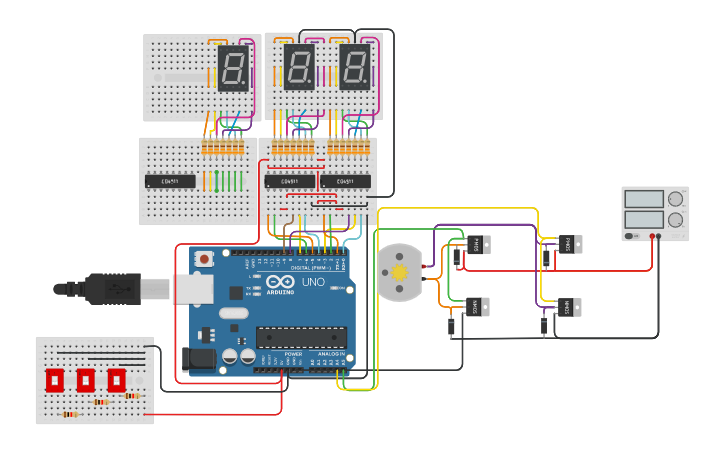 Circuit design Copy of Copy of 2 displays utilizando o decodificador 4511 | Tinkercad