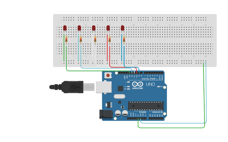 Circuit design LED PISCANDO EM SEQUÊNCIA NOME : EMILLY - Tinkercad