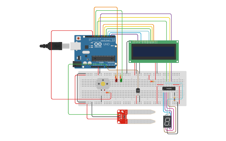 Circuit design 自动浇花系统 - Tinkercad