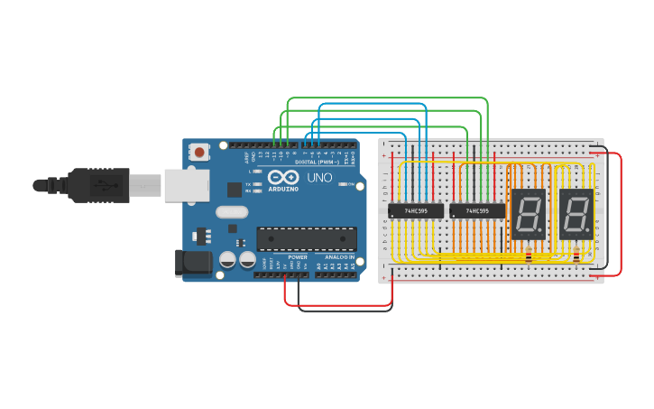 Circuit design led7 + seg - Tinkercad