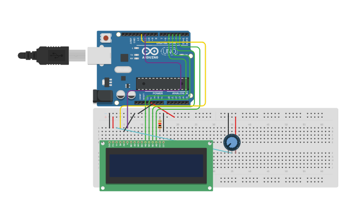 Circuit design Arduino+LCD 16x2 Scroll Effect - Tinkercad