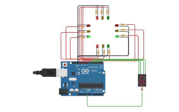 Circuit design Traffic Light System - Tinkercad