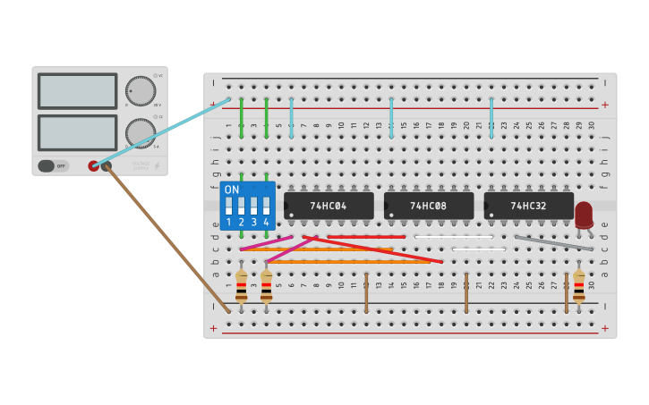 Circuit design lógica combinacional | Tinkercad