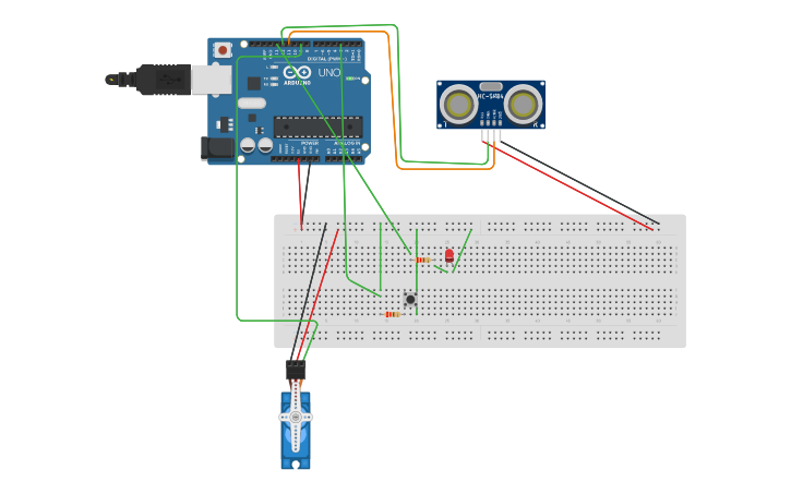 Circuit design Practica 03 – Uso del Sensor Ultrasónico | Tinkercad Circuit design Practica 03 – Uso del Sensor Ultrasónico | Tinkercad