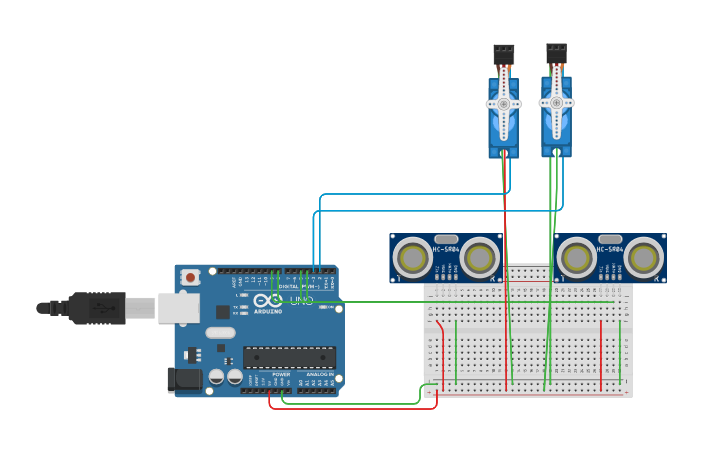 Circuit design PROYECTO APLICACIÓN DE LOS SENSORES ULTRASÓNICOS - Tinkercad