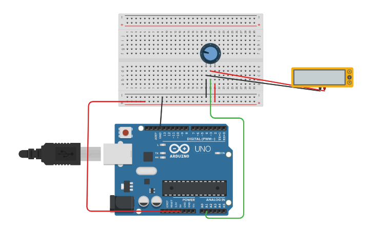 Circuit design Potentionmeter | Tinkercad