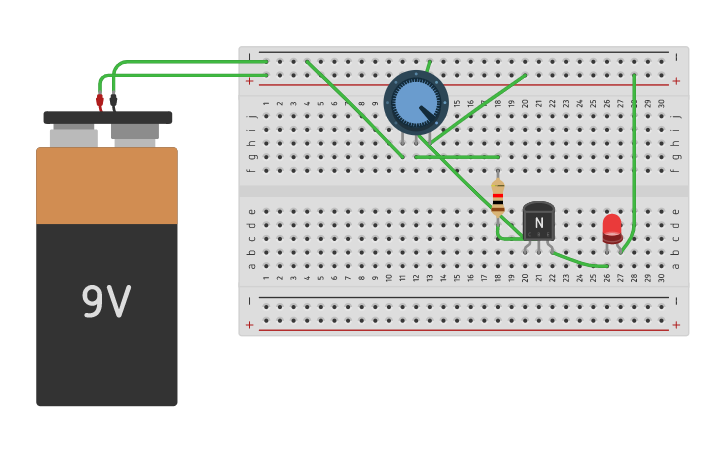 Circuit design LED com transistor - Tinkercad