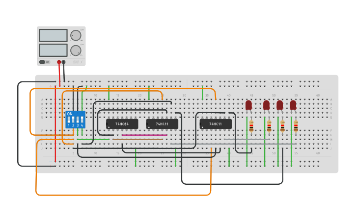 Circuit design 2:4 decoder - Tinkercad