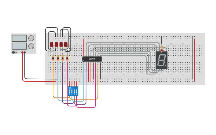 Circuit design Εργασία 4 - BCD to 7-Segment Decoder - Tinkercad