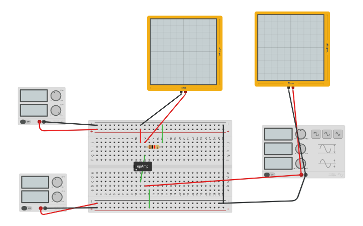 Circuit design voltage follower and differential amplifier using 741 Op-amp - Tinkercad