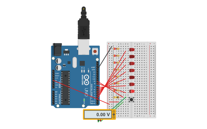 Circuit design Arduino, Dado - Tinkercad