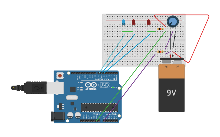 Circuit Design Battery Level Voltage Indicator Tinkercad