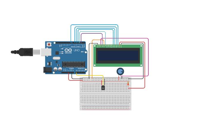 Circuit design SENSOR DE TEMPERATURA E DISPLAY LCD - Tinkercad