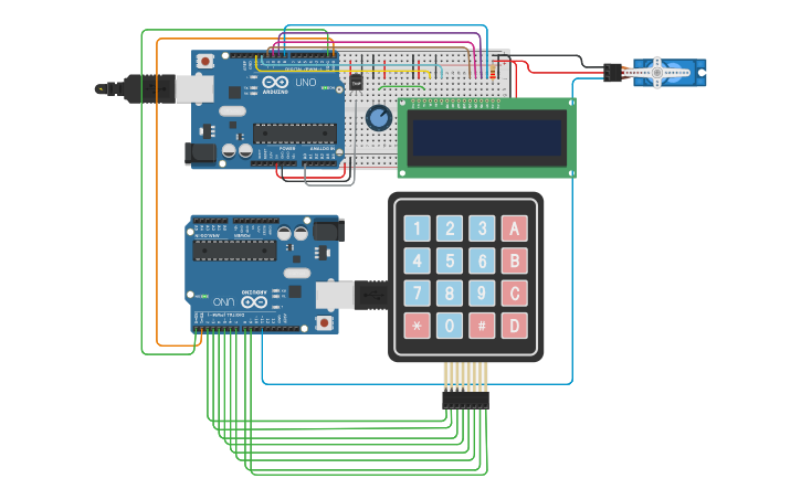 Circuit design Sistema LCD+SERVO+TMP+KEYPAD | Tinkercad