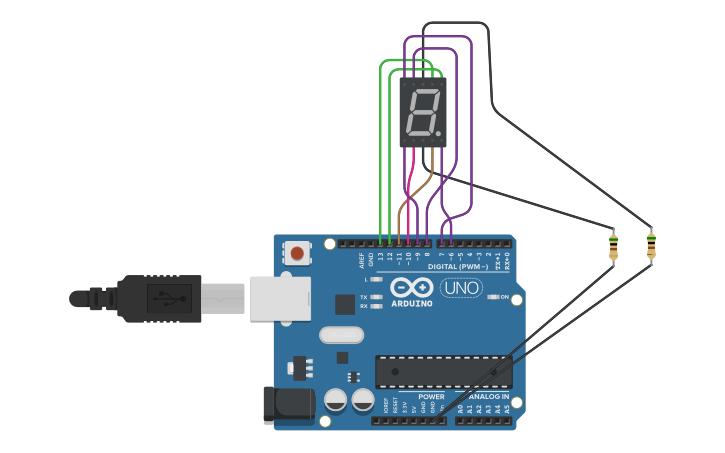 Circuit design 7 segment display - Tinkercad