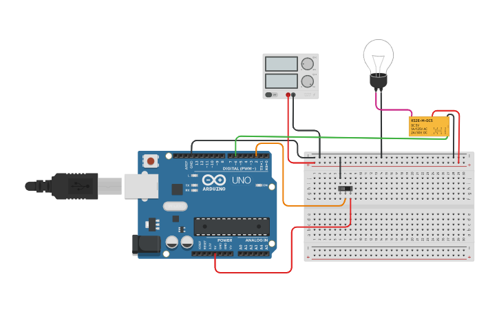 Circuit design interruptor deslizante con foco relevador y arduino | Tinkercad