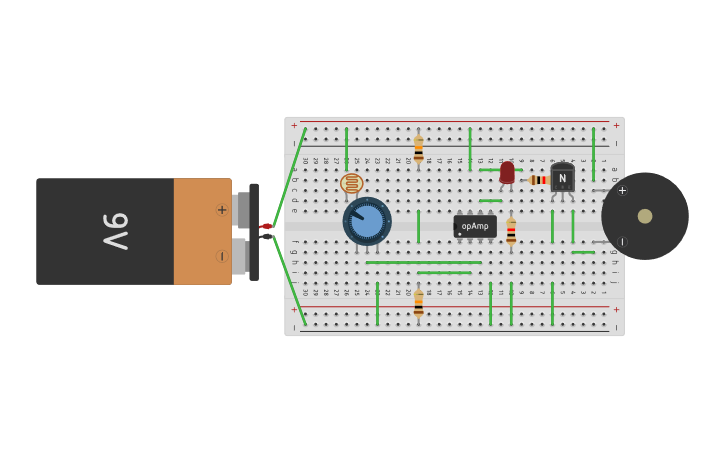 Circuit design Protoboard Sensor de luz con alarma - Tinkercad