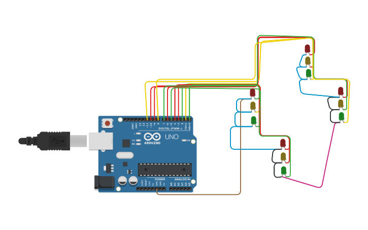 Circuit design 4 Way Traffic Light - Tinkercad