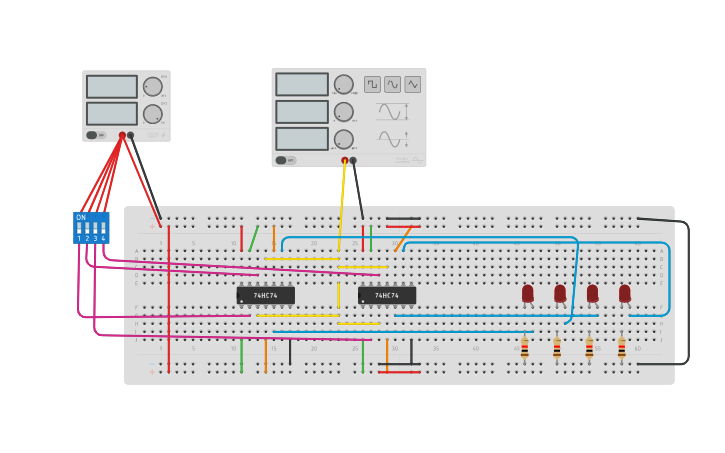 Circuit design Parallel-in-Parallel-out - Tinkercad