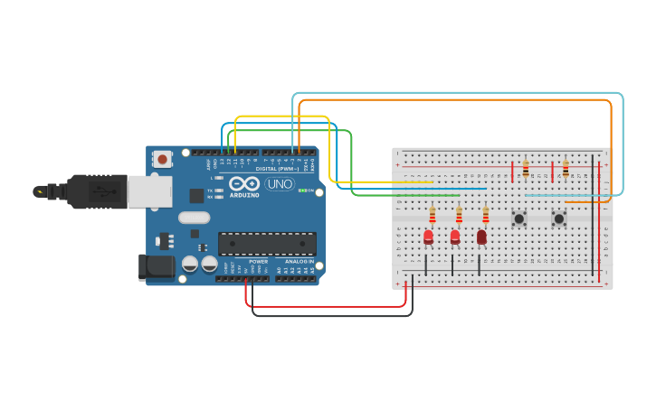 Circuit Design Macchina A Stati Con Arduino Gestione Sequenza Led Tinkercad