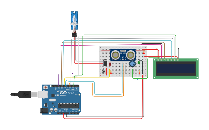 Circuit design Servo motor controlado mediante sensor ultrasonico(HC ...