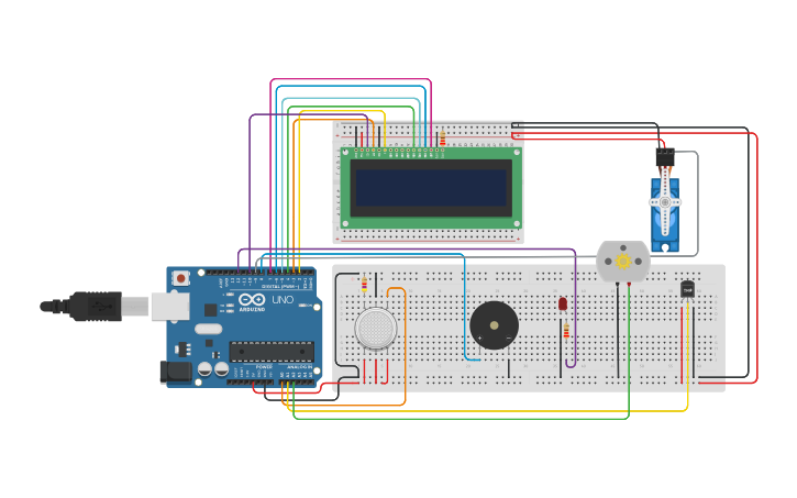 Circuit design Fire Alarm with Fire Sprinkler - Tinkercad